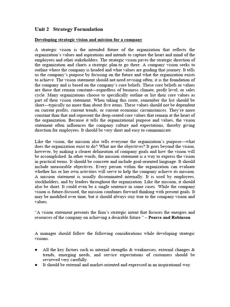 Unit 2 Strategy Formulation | Download Free PDF | Goal | Strategic Planning