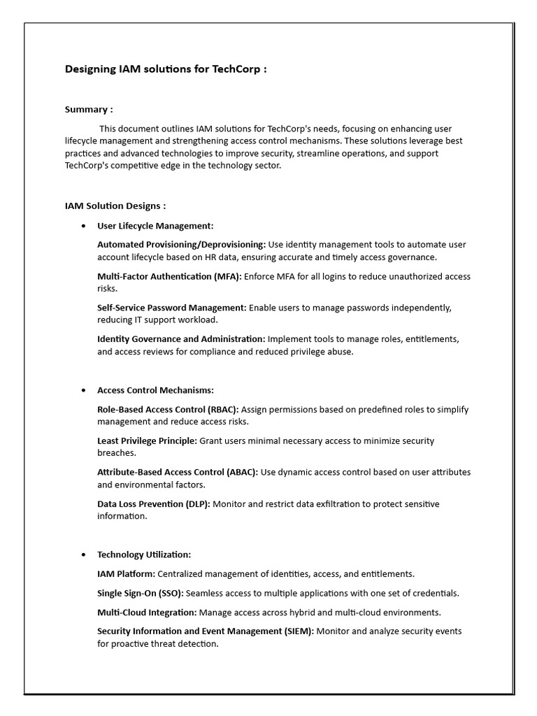 Designing IAM solutions for TechCorp | PDF | Computer Security | Security
