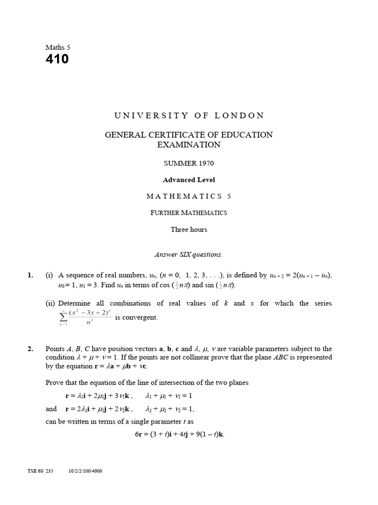 14 A Level June 1970 - Paper 5 | PDF | Equations | Curve