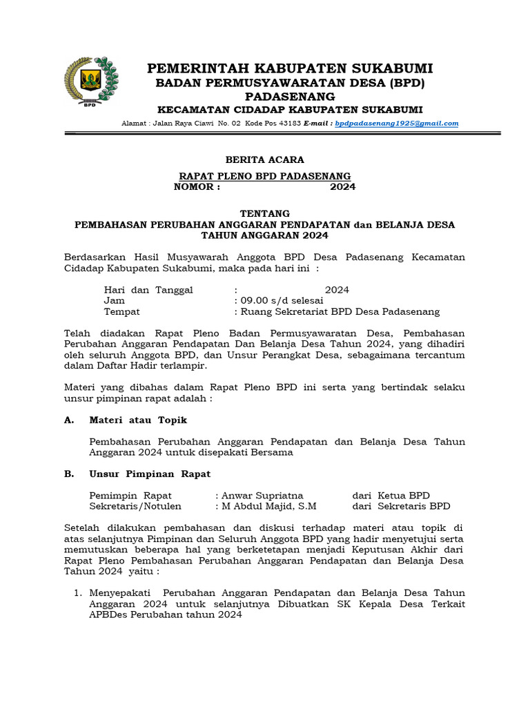 Ba Pleno BPD Tahun 2024 | PDF