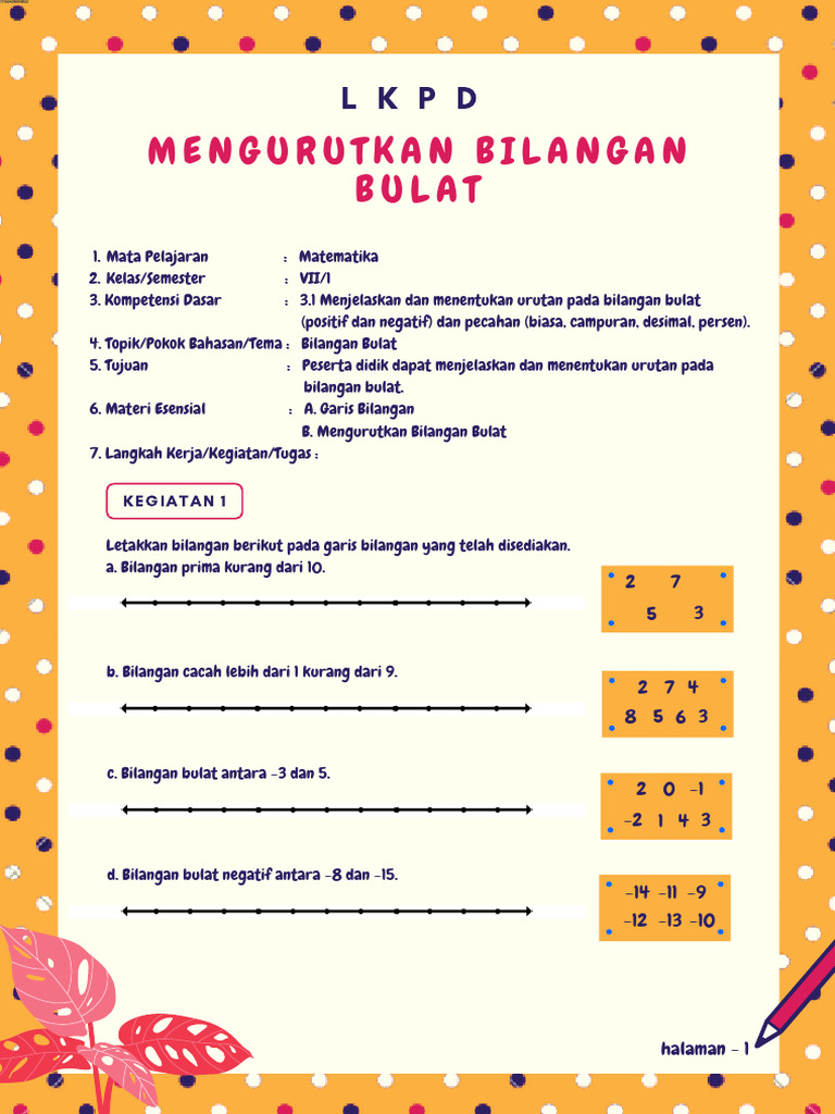 LKPD Mengurutkan Bilangan Bulat | PDF