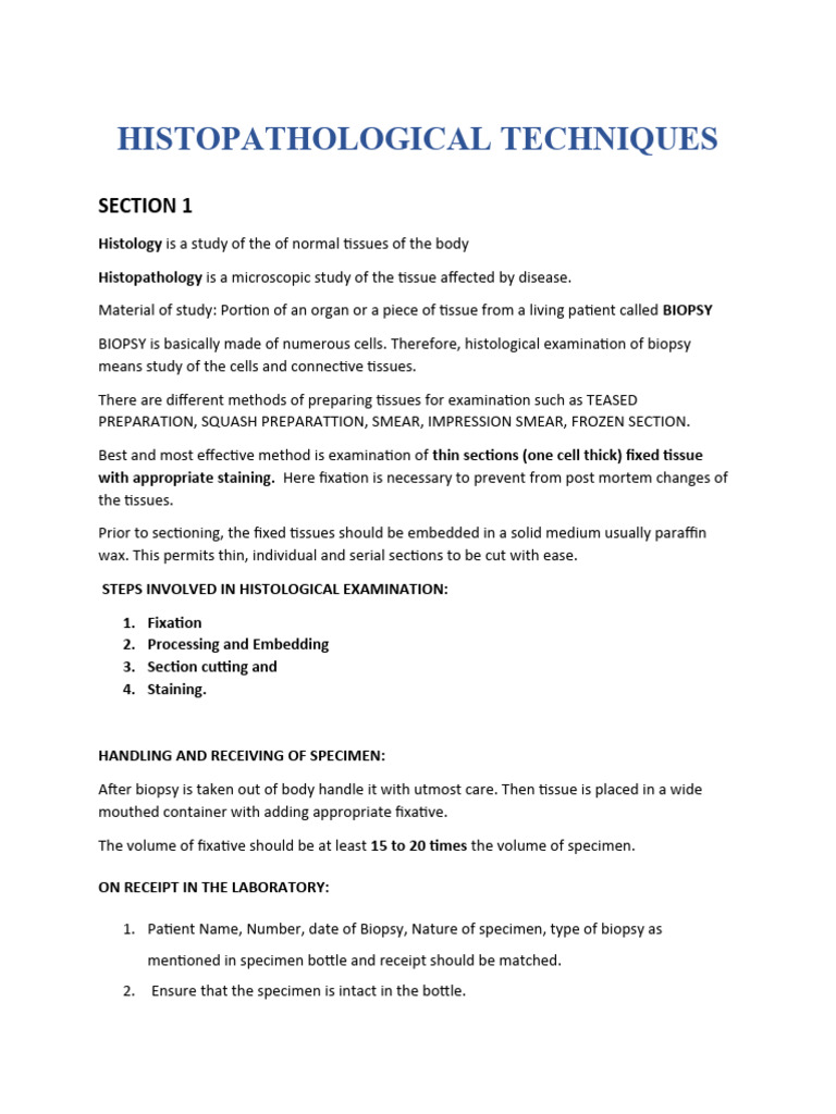 Histopathological Techniques Pdf Fixation Histology Histology