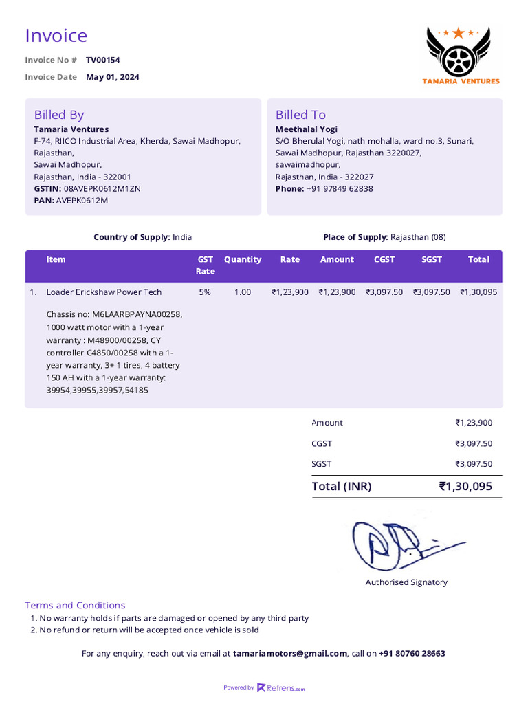 Invoice for Loader Erickshaw Purchase | PDF
