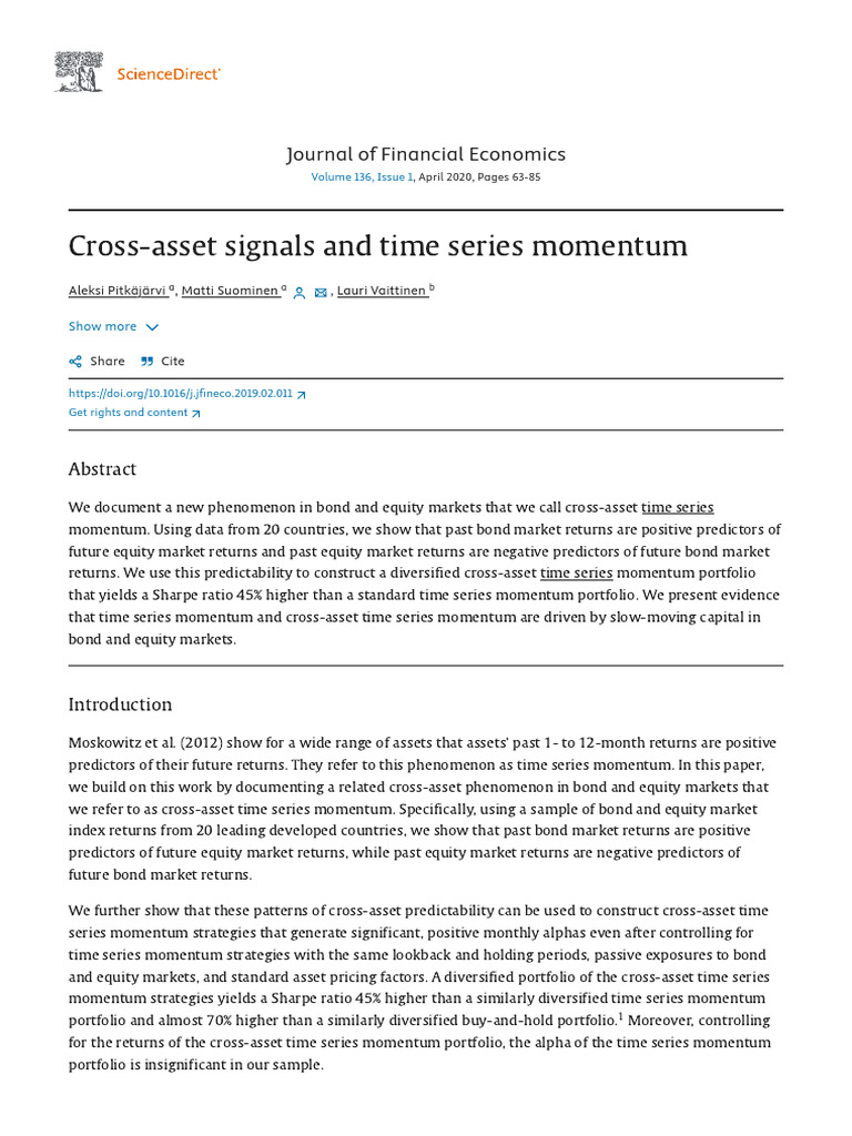 Cross-Asset Signals and Time Series Momentum - ScienceDirect | PDF ...
