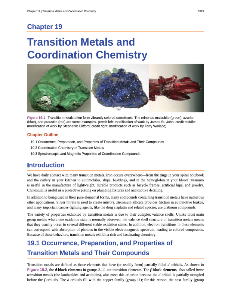 Transition metals coordination chemistry | PDF