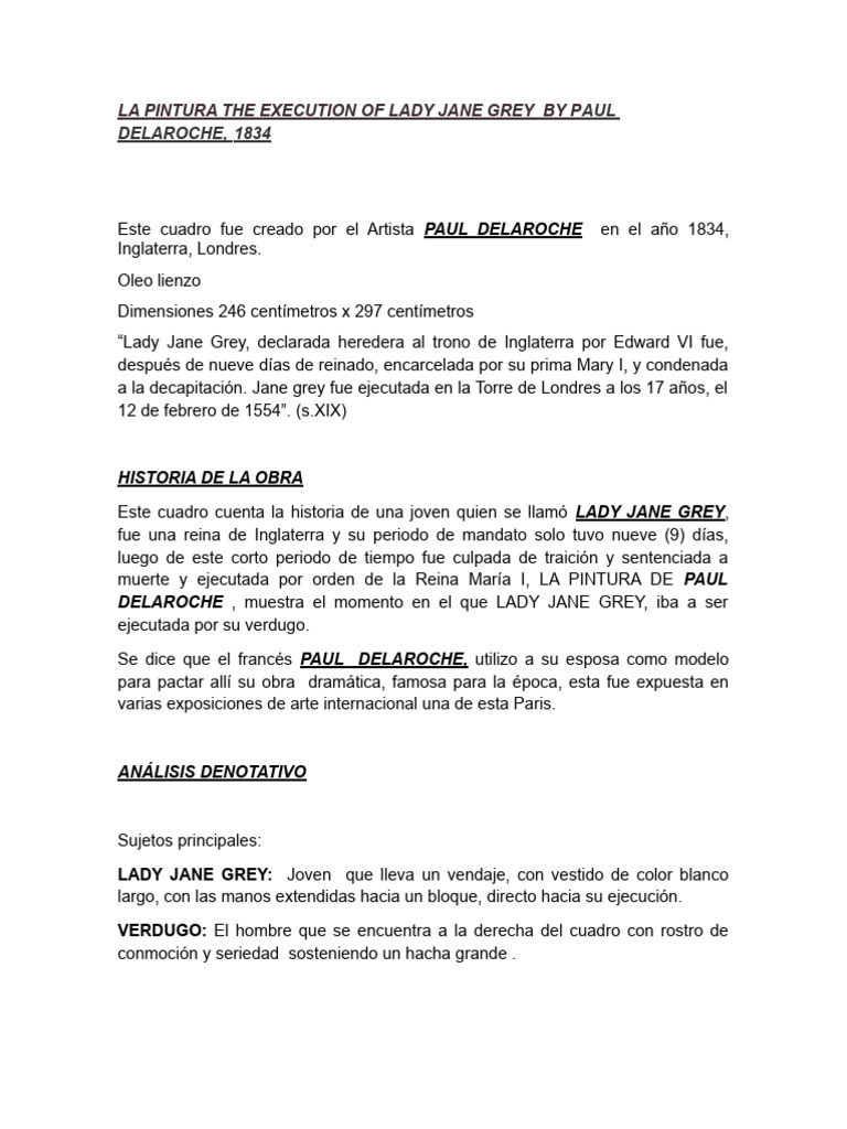 La Pintura The Execution of Lady Jane Grey Paul Delaroche | PDF ...