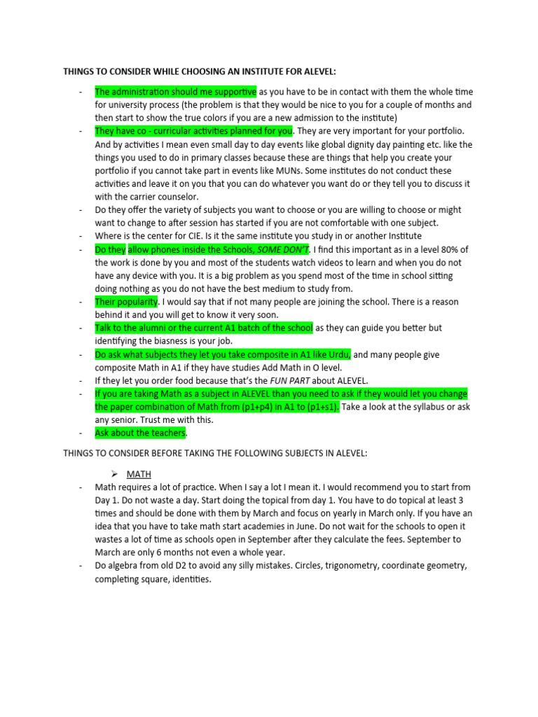 Things To Consider While Choosing An Institute For Alevel | PDF ...