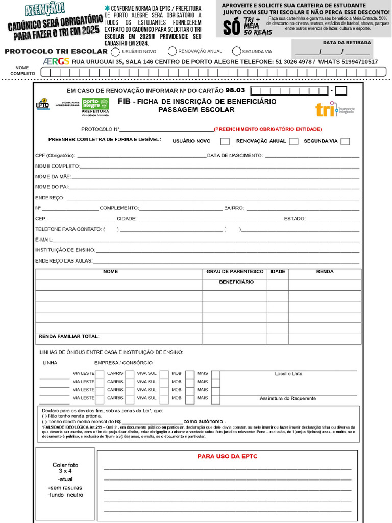 Formulário Pro TRI Escolar PDF | PDF
