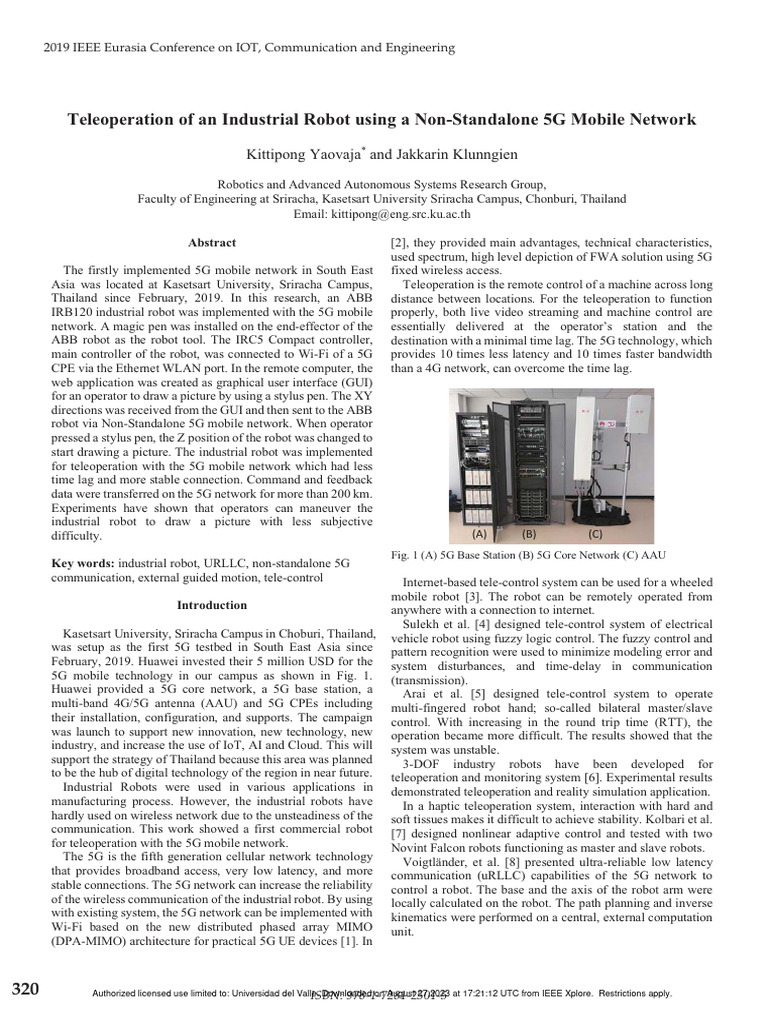 Teleoperation of An Industrial Robot Using A Non-Standalone 5G Mobile Network | PDF | Computer ...