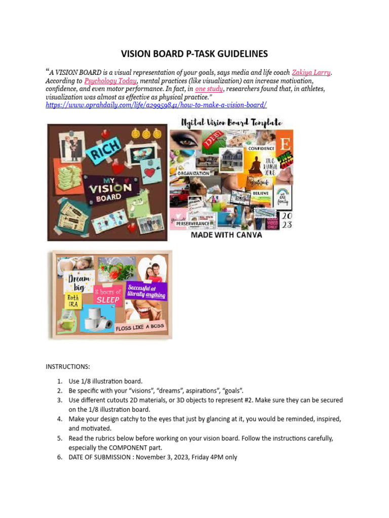 VISION BOARD P Task Guidelines and Rubrics | PDF | Career & Growth