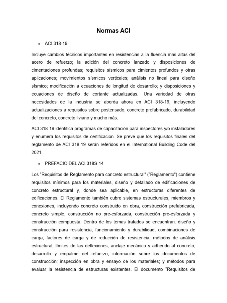 Normas ACI | PDF | Hormigón | Concreto reforzado
