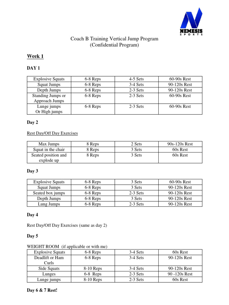 Week 1: Coach B Training Vertical Jump Program (Confidential Program ...
