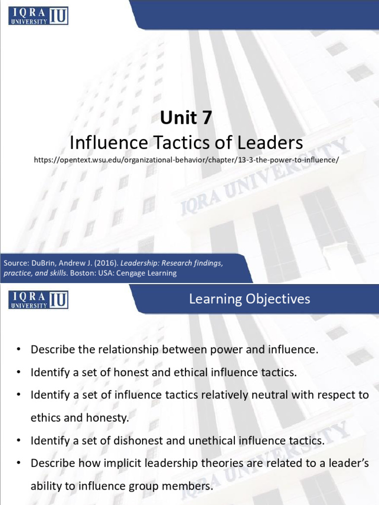 I Am Sharing 'Unit 7 Influence Tactics of Leaders' With You | PDF ...