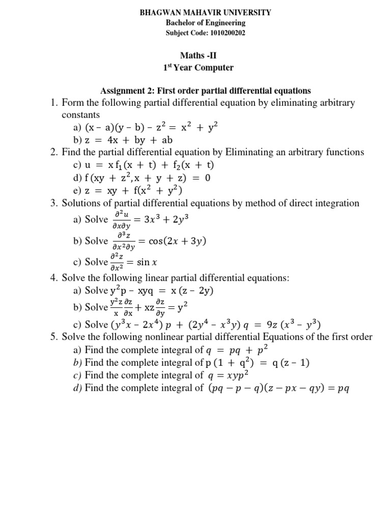 First Order PDEs Assignment | PDF