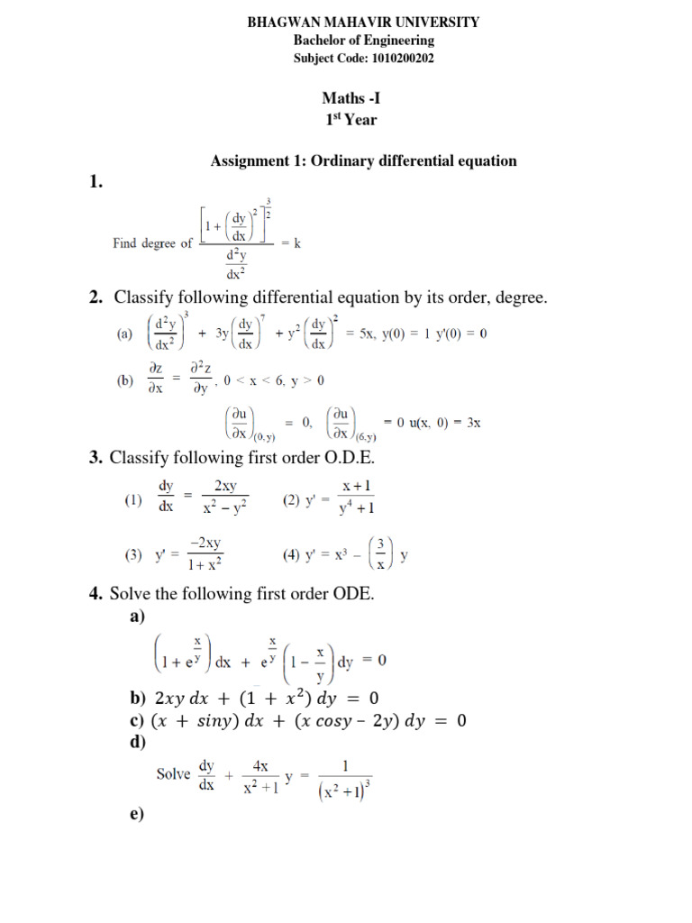 Maths 2 Assignment 1 | PDF