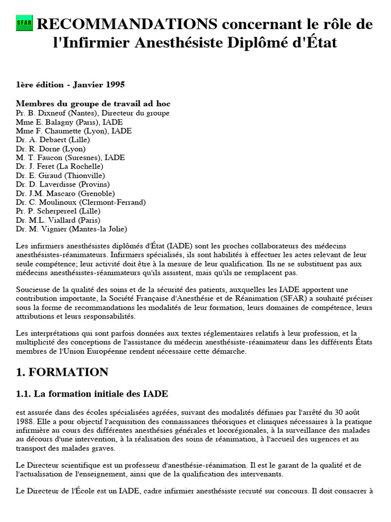 Rôle et Formation des IADE en Anesthésie | PDF | Médecine de soins ...