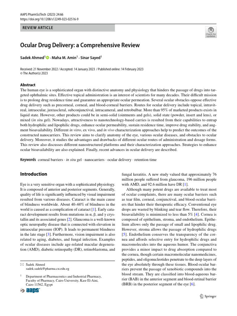Ocular Delivery | PDF | Glaucoma | Cornea