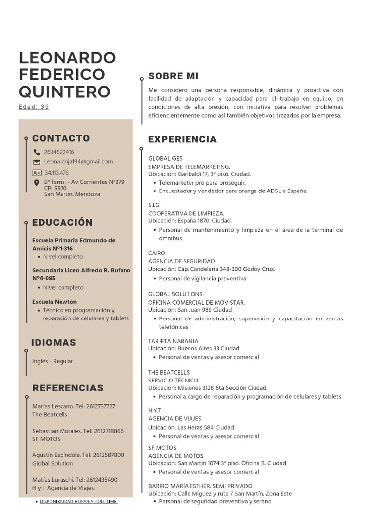 Currículum Vitae. Quintero Leonardo | PDF