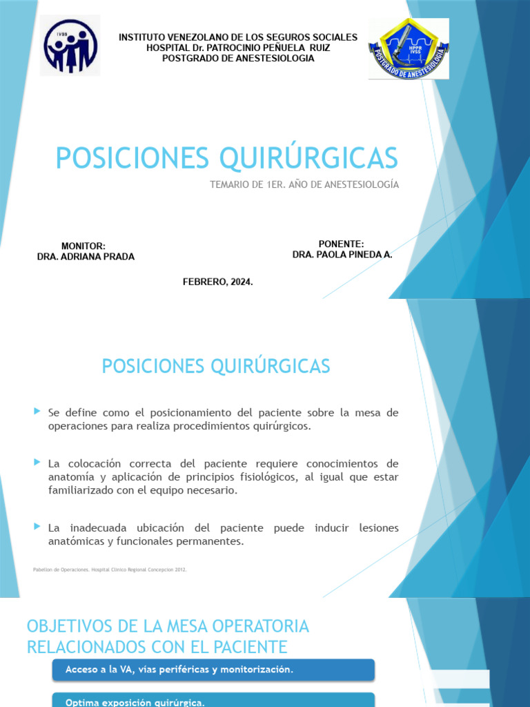 Guía de Posiciones Quirúrgicas | PDF | Embolia | Medicina CLINICA