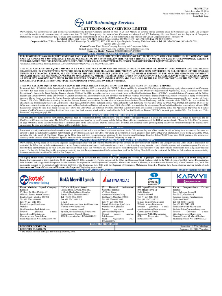 LTTS DRHP | PDF | Stocks | Mutual Funds