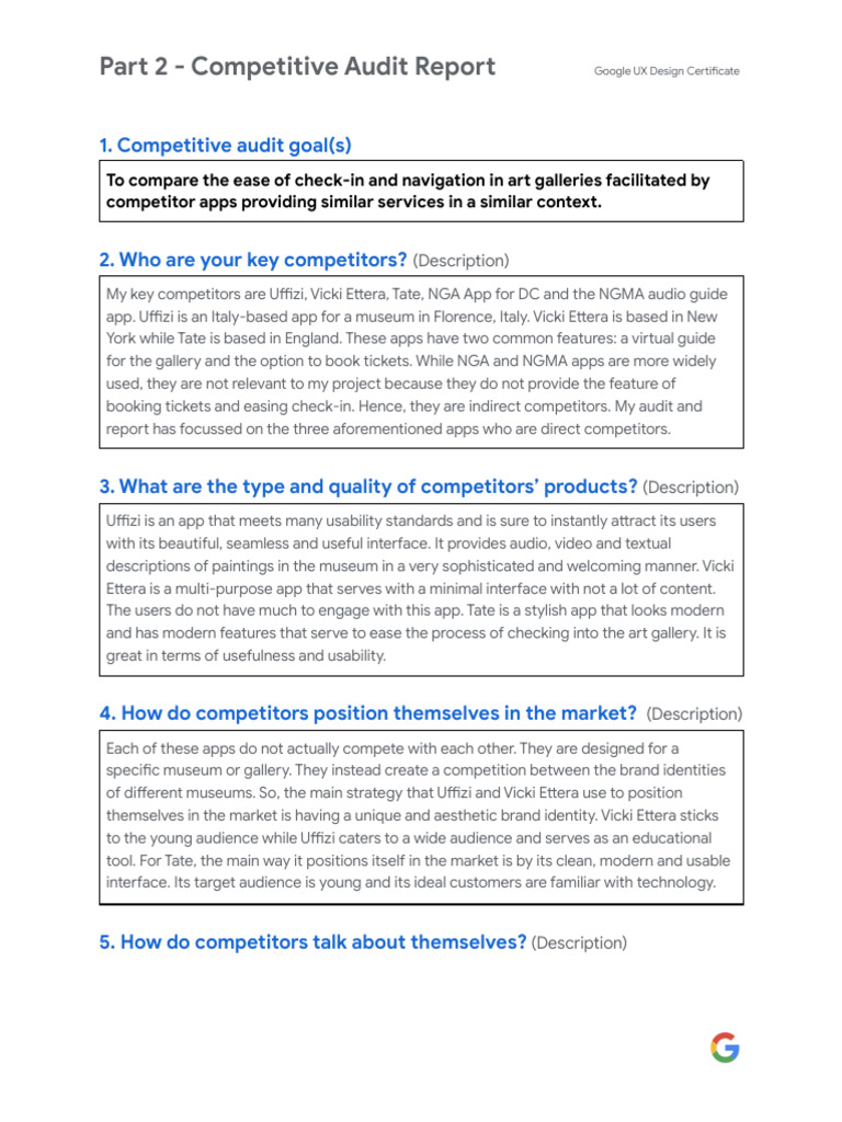 Tour Check-In App For Art Gallery - Competitive Audit Report | PDF | Usability | Information Science
