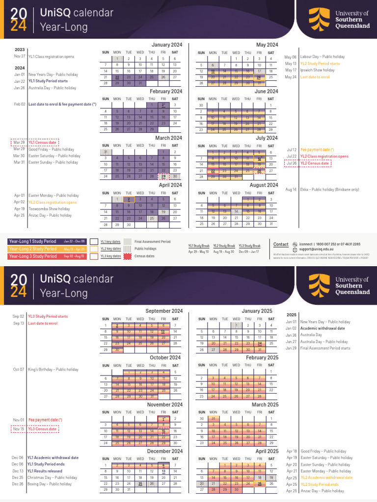 UniSQ - Student Academic Calendar 2024 - Year Long | PDF | Public ...