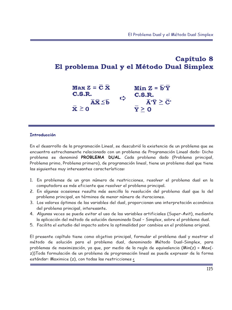 Dualidad Metodo Dual Simplex-Chediak | PDF | Programación lineal | Matemáticas Aplicadas