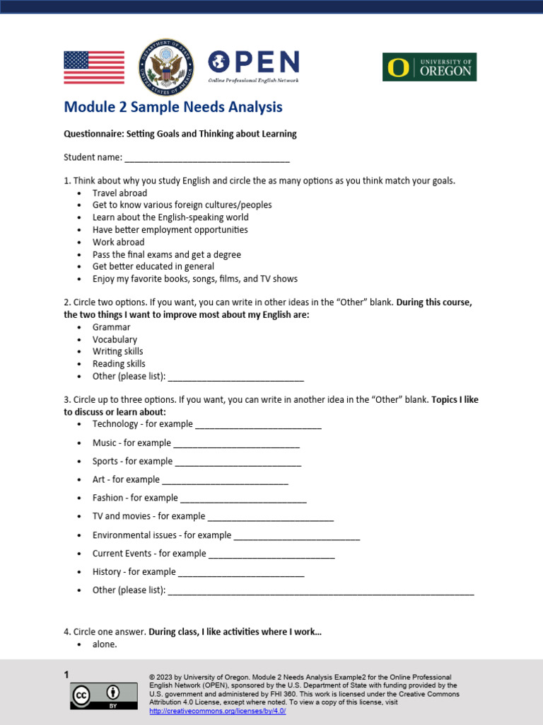 FSME Module 2 Needs Analysis Sample2 | PDF | Teachers | Cognition