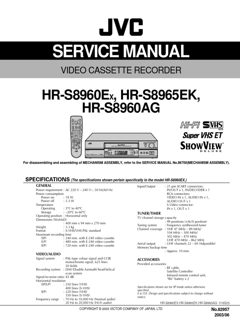 JVC HR-S8960EX, HR-S8965EK Service Manual | PDF | Electrical Connector ...
