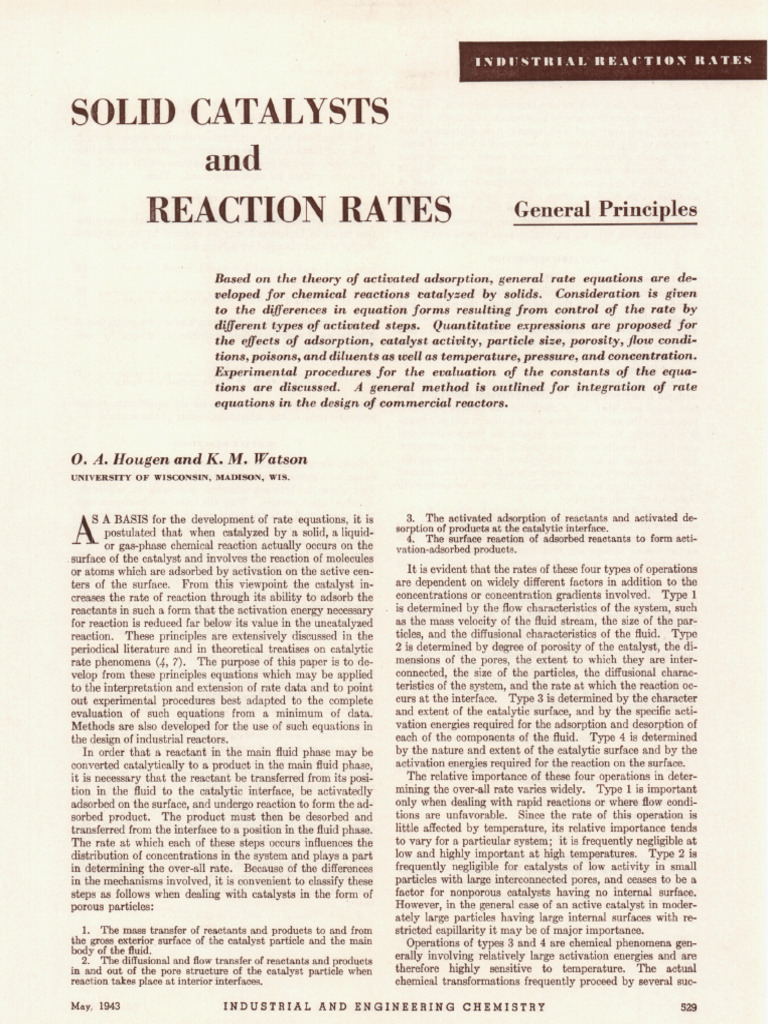 Hougen and Watson | PDF | Adsorption | Catalysis