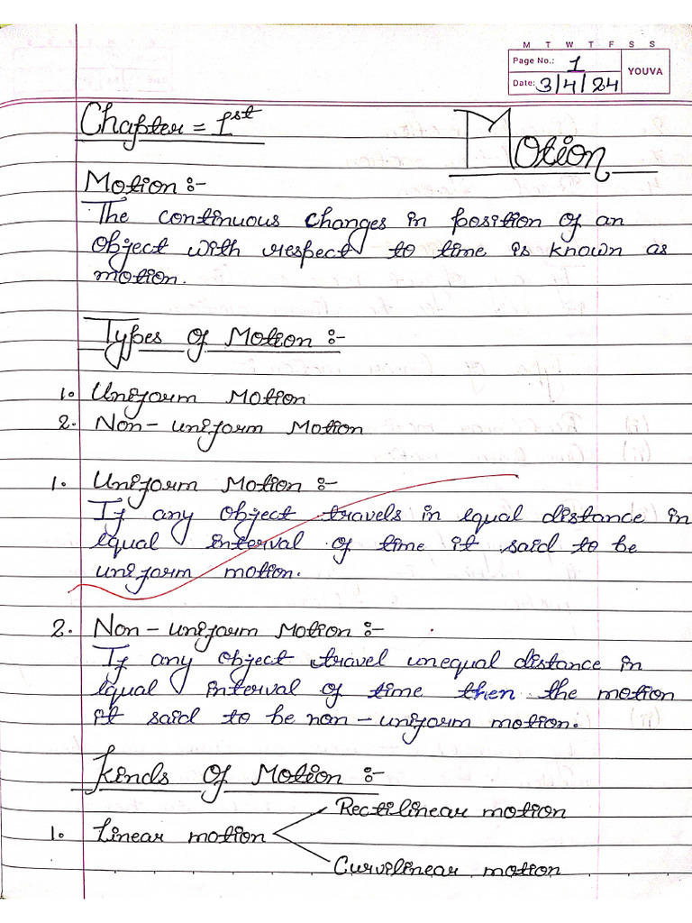 Physics (Chapter 1st Motion) Class 9th | PDF