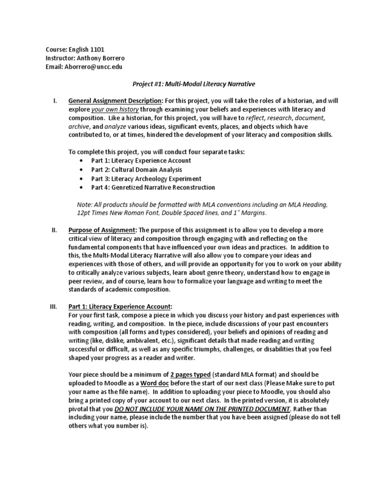 Project 1 - Multi-Modal Literacy Narrative - Part 1 Literacy Experience ...