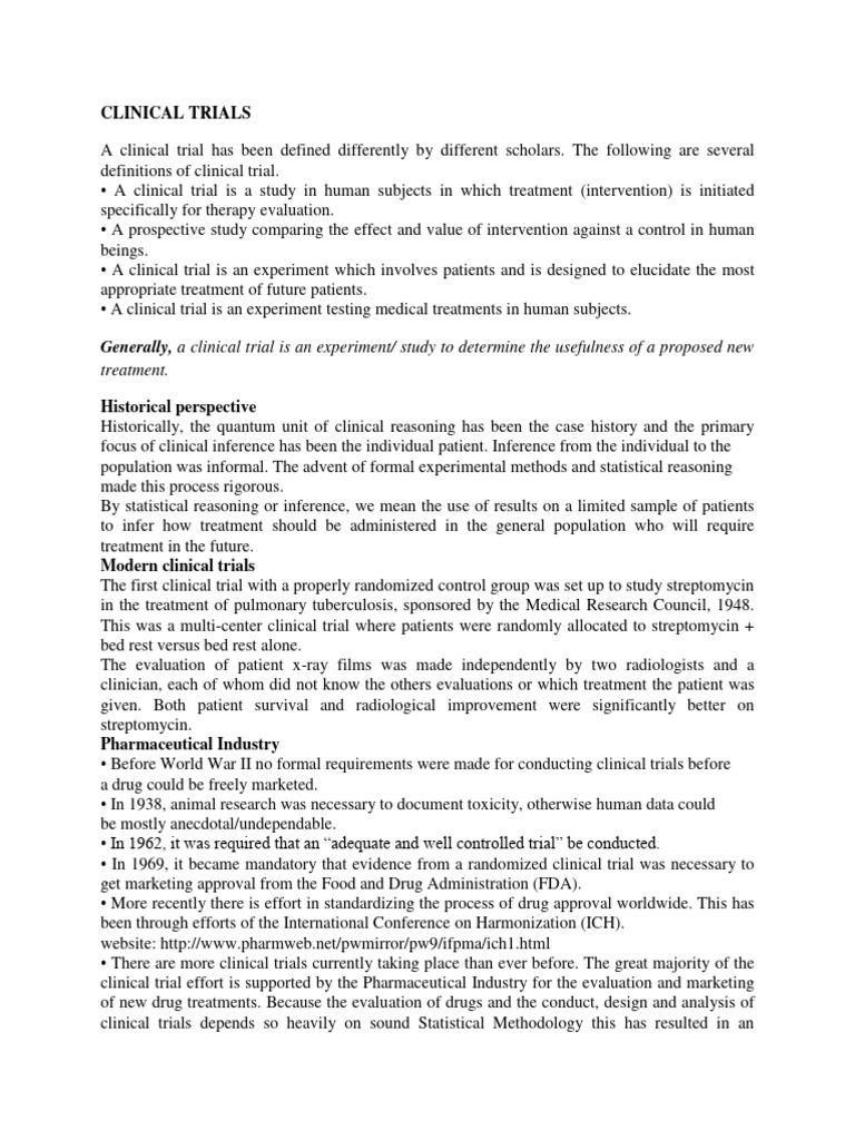 clinical trials | PDF | Clinical Trial | Phases Of Clinical Research