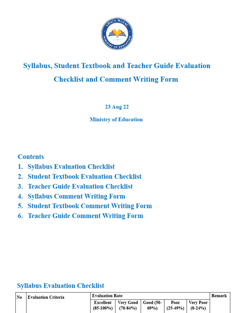 Syllabus ST and TG Evaluation Checklist and Comment Writing Form | PDF ...
