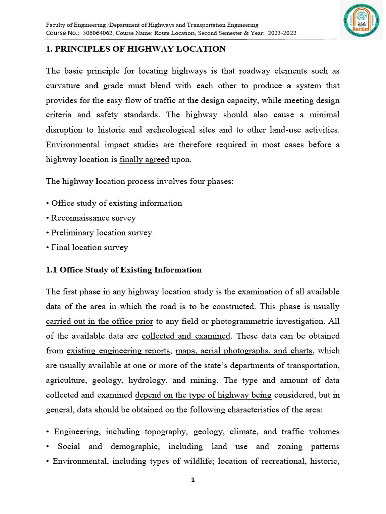 Highway Route Location Principles | PDF | Road | Traffic