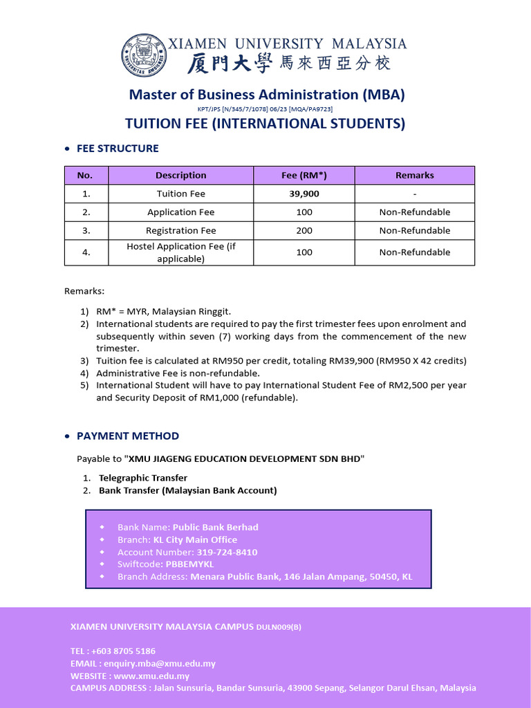 MBA Tuition Fee, Scholarship & Study Grants (International) | PDF | Fee