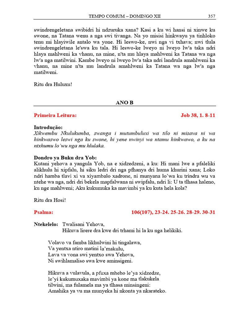 Leituras em Ronga Do Domingo XII Do Tempo Comum | PDF