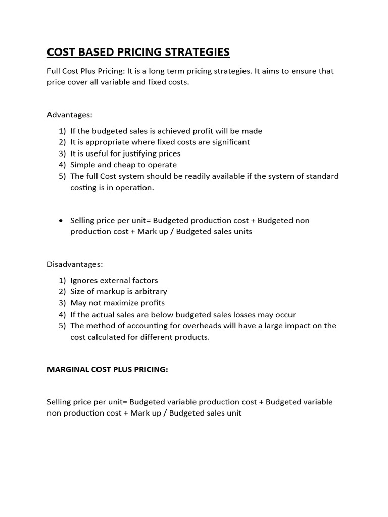Cost Based Pricing Strategies | PDF | Pricing | Return On Investment