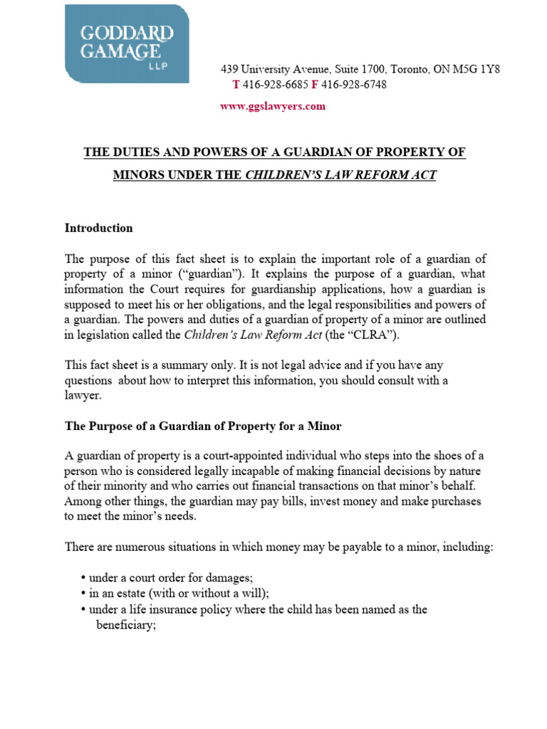 Minors Guardianship of Property Under The Clra | PDF | Legal Guardian ...