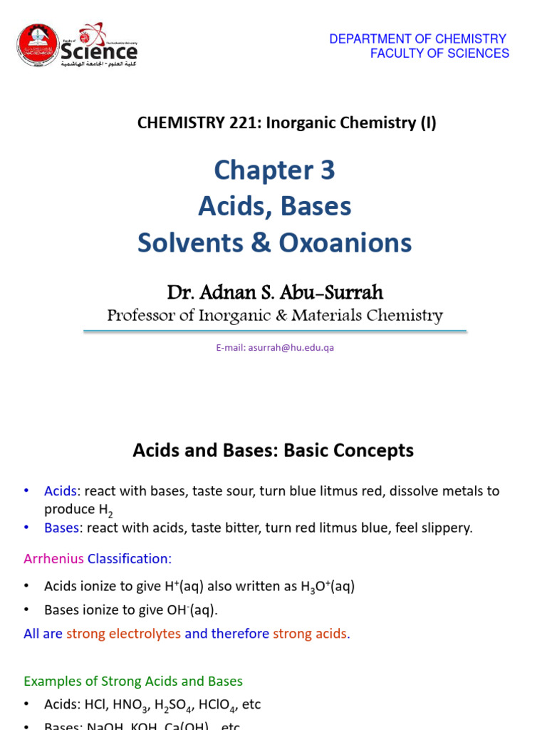 Acids, Bases, and Solvents Guide | PDF | Acid | Acid Dissociation Constant