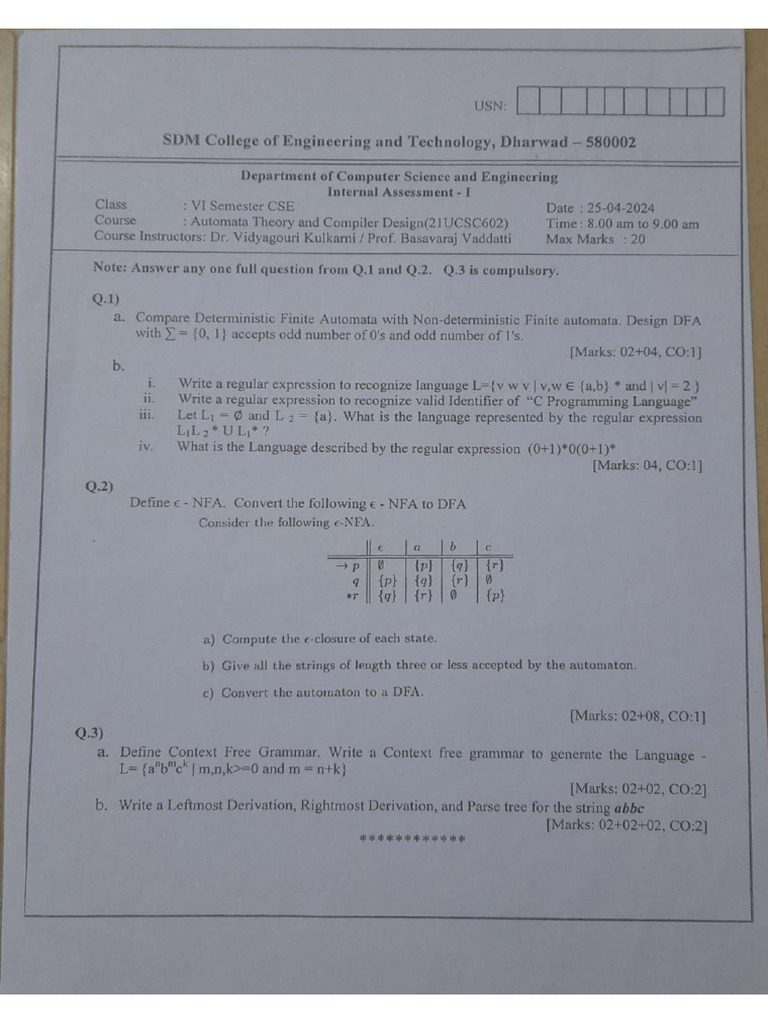 ATCD 2024 IA1 QP With Scheme and Solutions | PDF