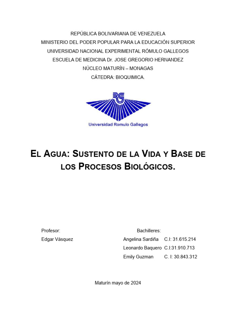 EL AGUA: SUSTENTO DE LA VIDA Y BASE DE LOS PROCESOS BIOLÓGICOS | PDF ...
