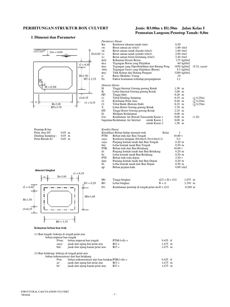 Structural Calculation Culvert 1 | PDF