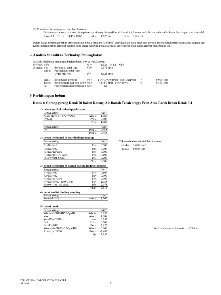 Structural Calculation Culvert 2 | PDF