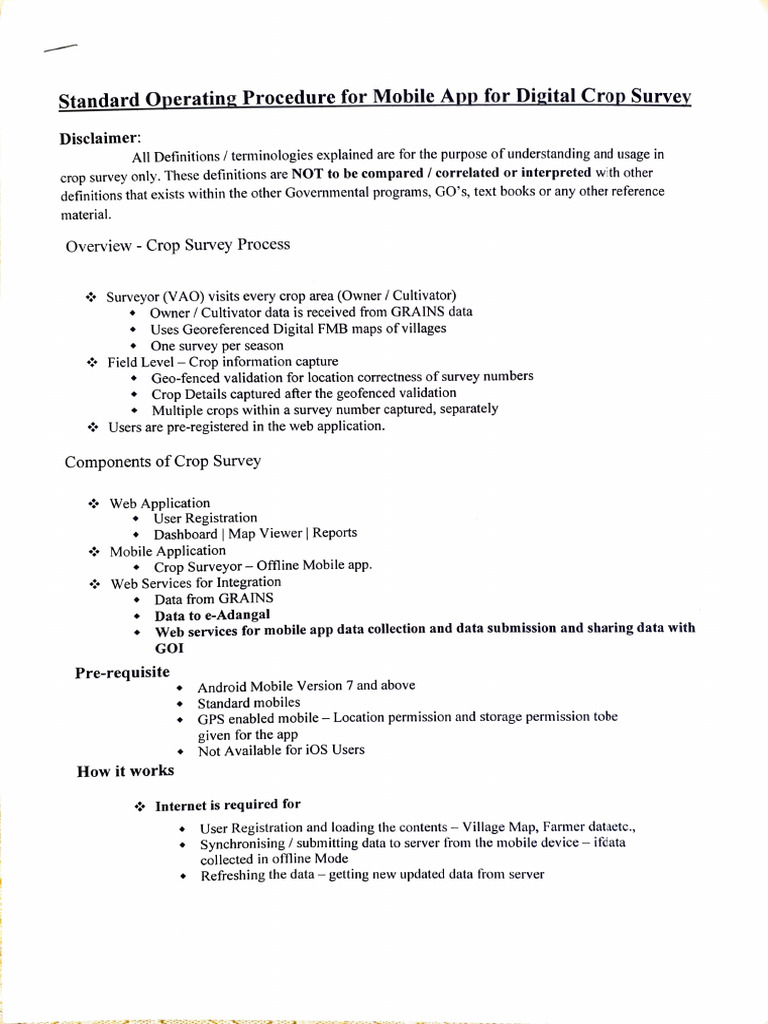 Sop For Digital Crop Survey | PDF | Mobile App | World Wide Web