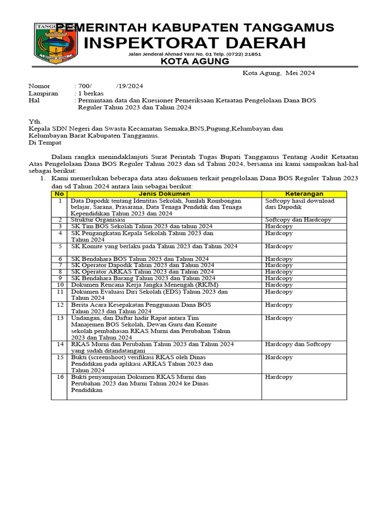 Surat Permintaan Data SMP | PDF