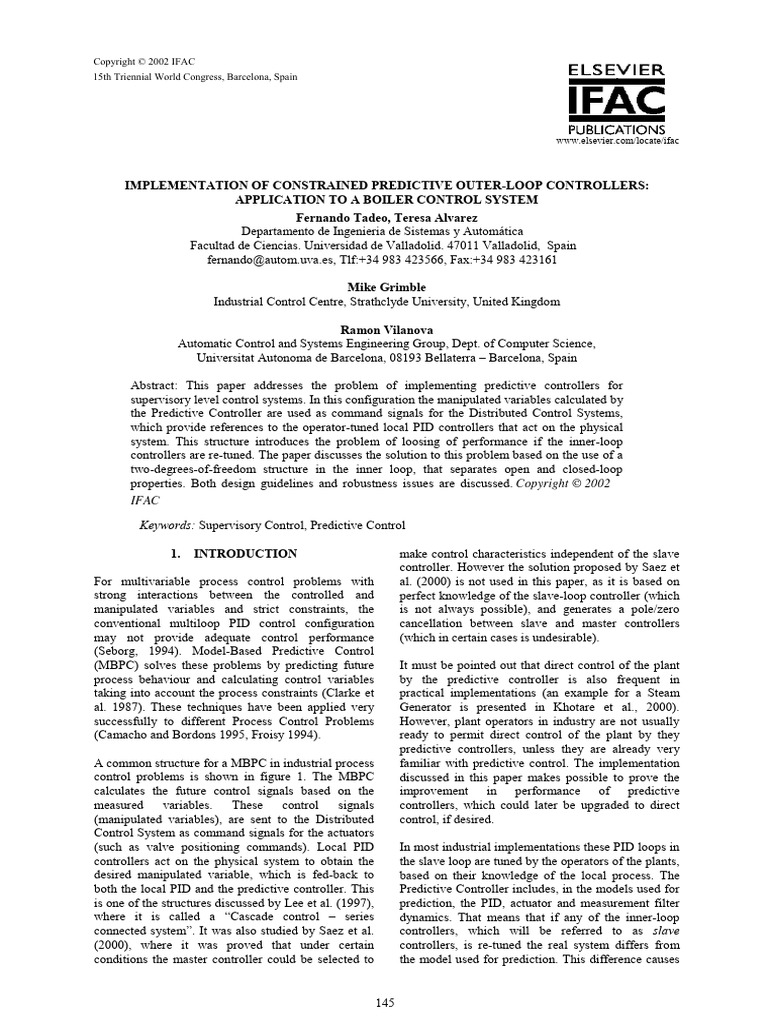 Implementation Of Constrained Predictive Outer Loop Controllers Pdf Control Theory