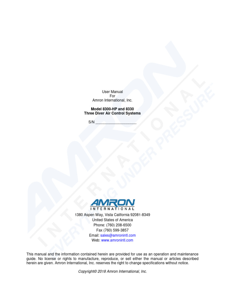 Amron Air Control and Depth Monitor 8300 HP and 8330 User Manual Rev 2 ...