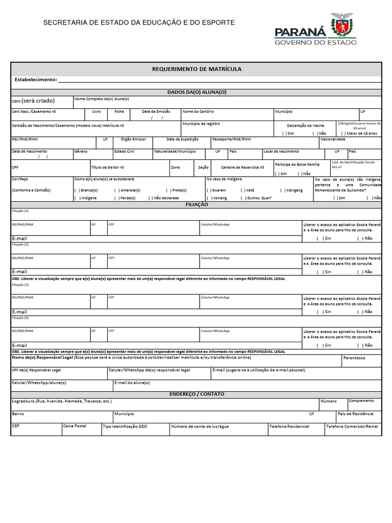 Requerimento Matricula 2022 1 Pdf