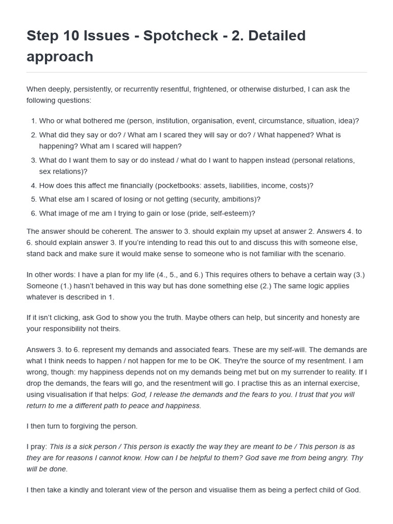 Step 10 Issues - Spotcheck - 2. Detailed Approach | PDF | Wellness
